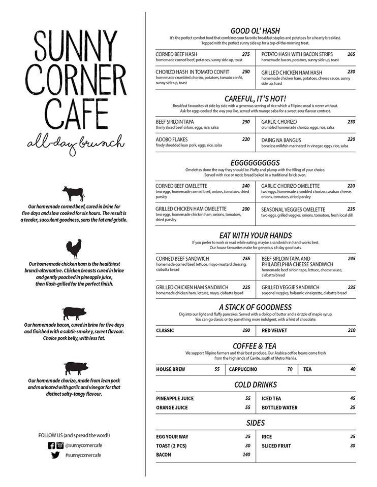 Menu at Sunny Corner Cafe - Soleste Suites, Quezon City