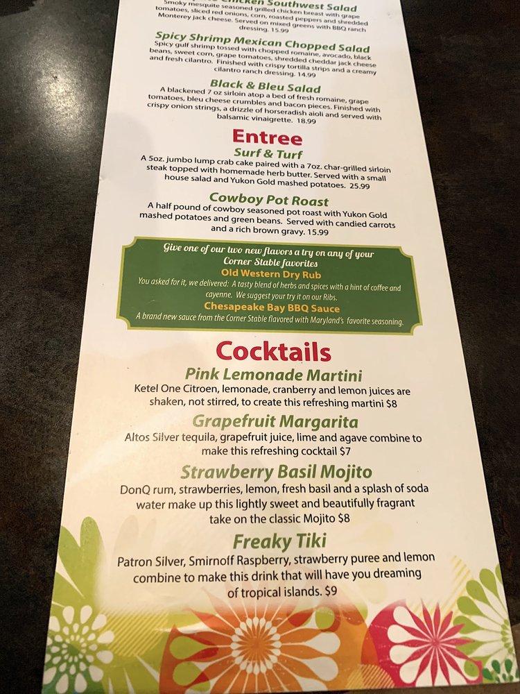 Menu at The Corner Stable BBQ, Columbia
