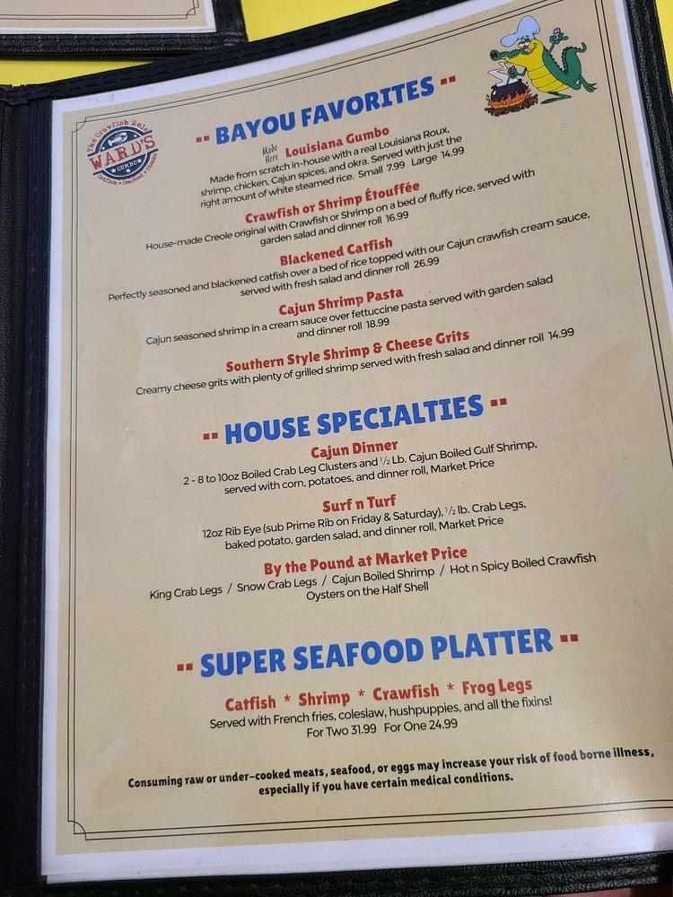 Menu at Wards Crawfish Hole pizzeria, Hot Springs