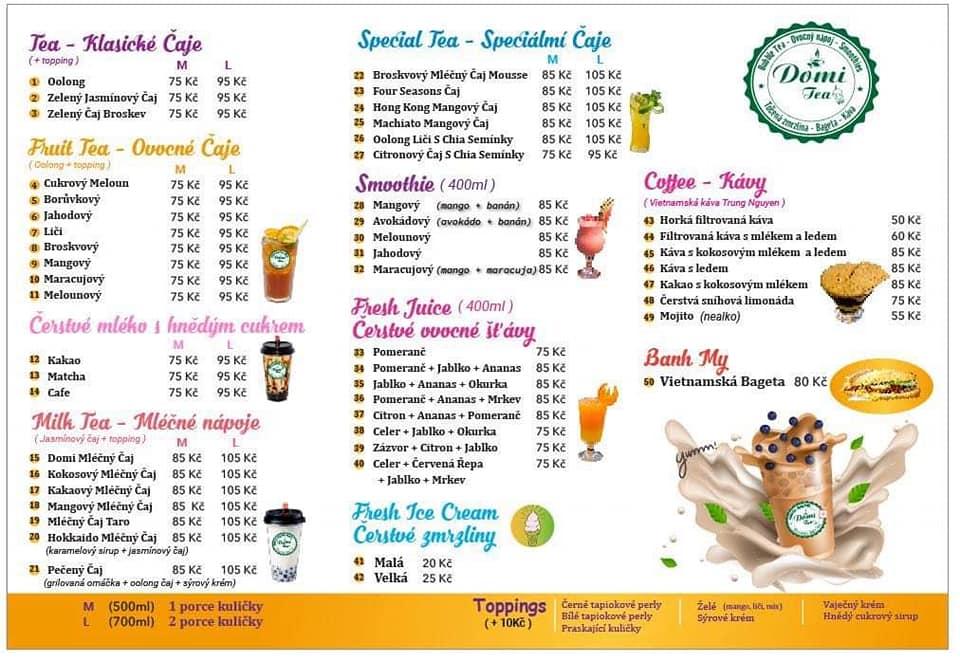 Carta del restaurante Banana Kitchen, Čáslav