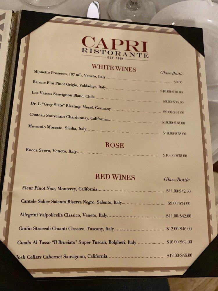 Menu at Capri Italian Restaurant, Indianapolis