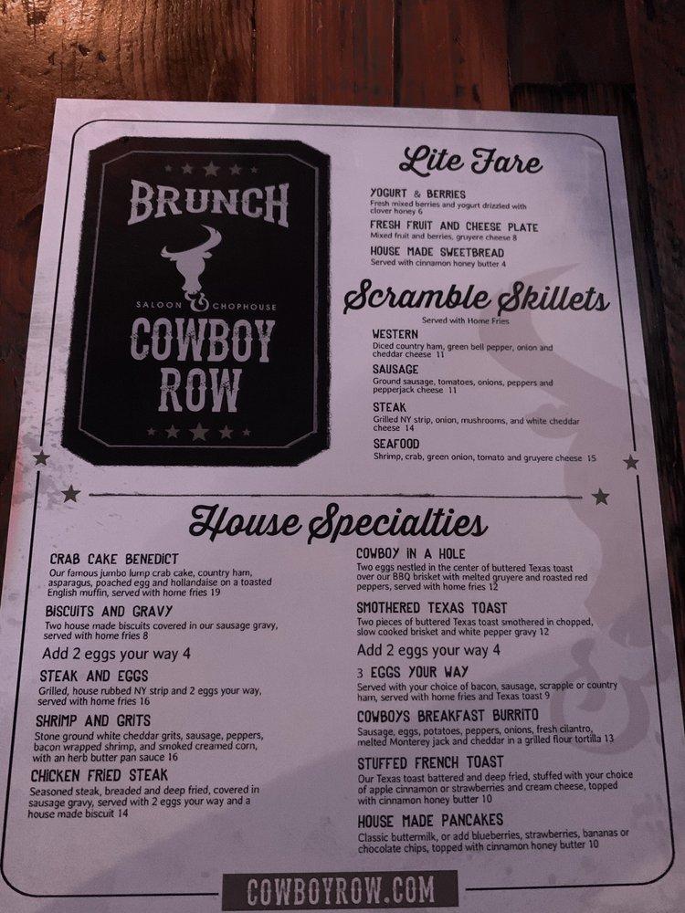 Menu at Cowboy Row Saloon & Chophouse steakhouse, Baltimore, O'Donnell St