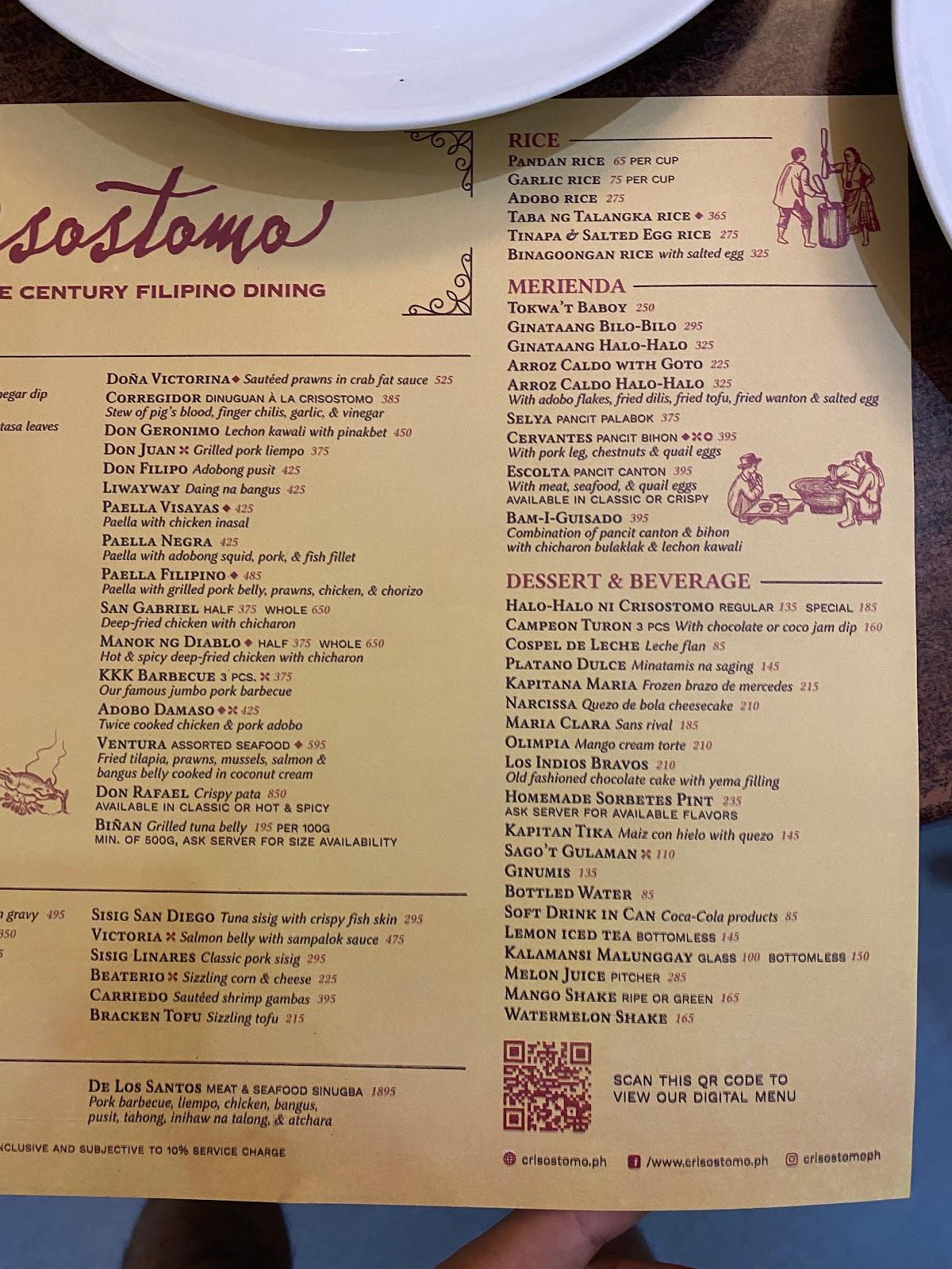Carta del restaurante Crisostomo - Ayala Malls Solenad, Santa Rosa ...