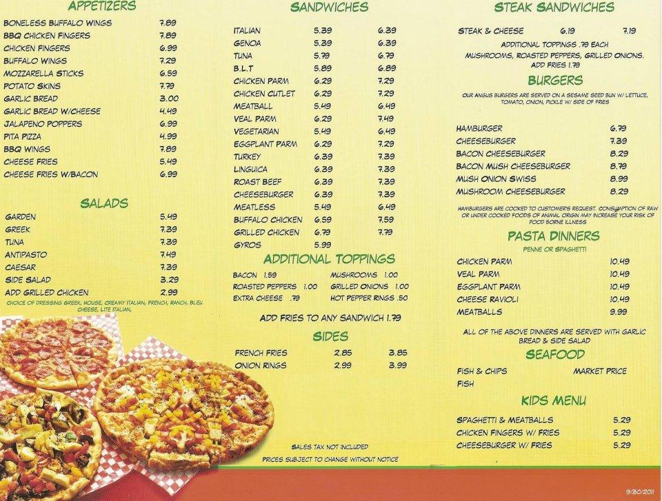 Menu at East Providence House of Pizza pizzeria, East Providence