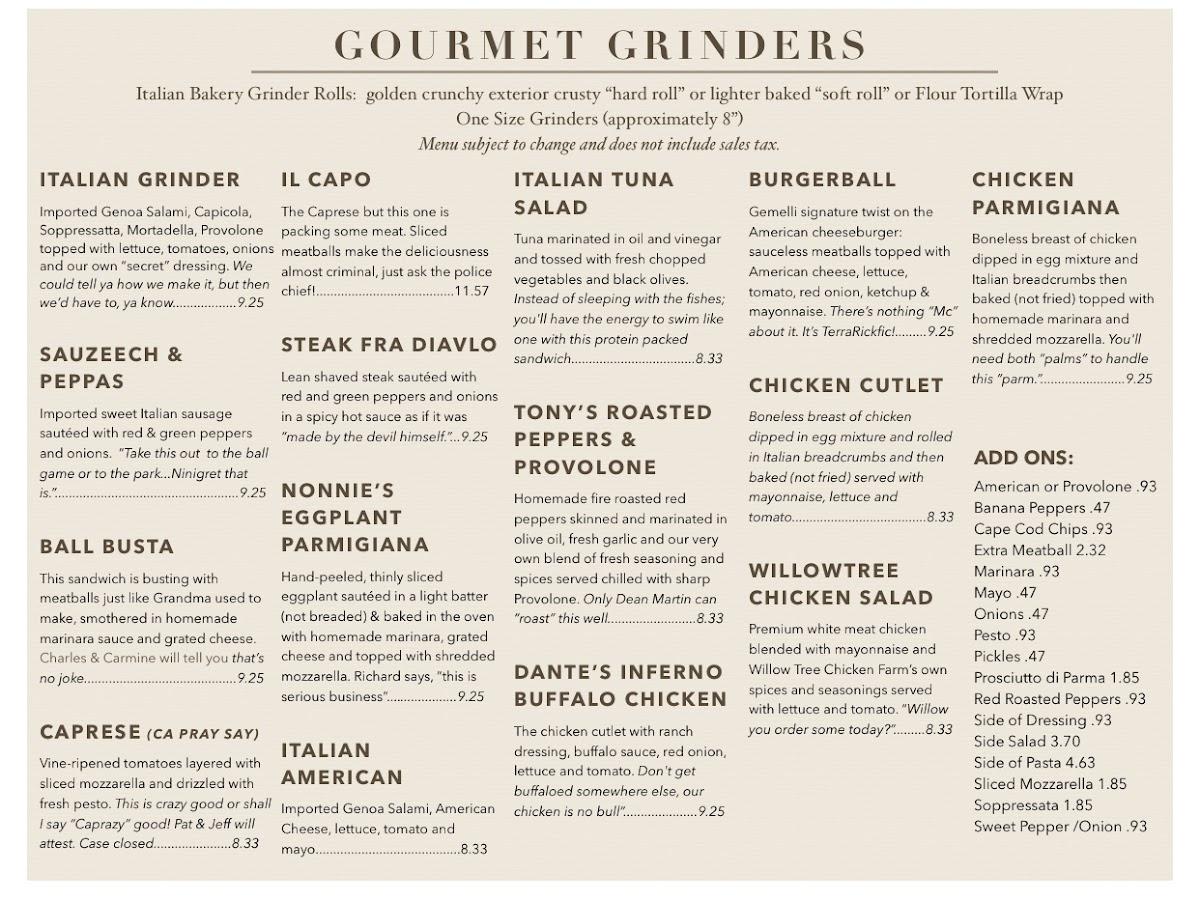 Menu at Gemelli Bistro restaurant, Charlestown