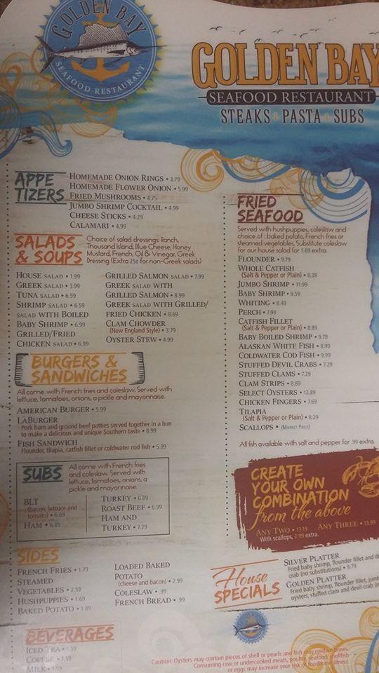 Menu at Golden Bay Seafood Restaurant, Columbia