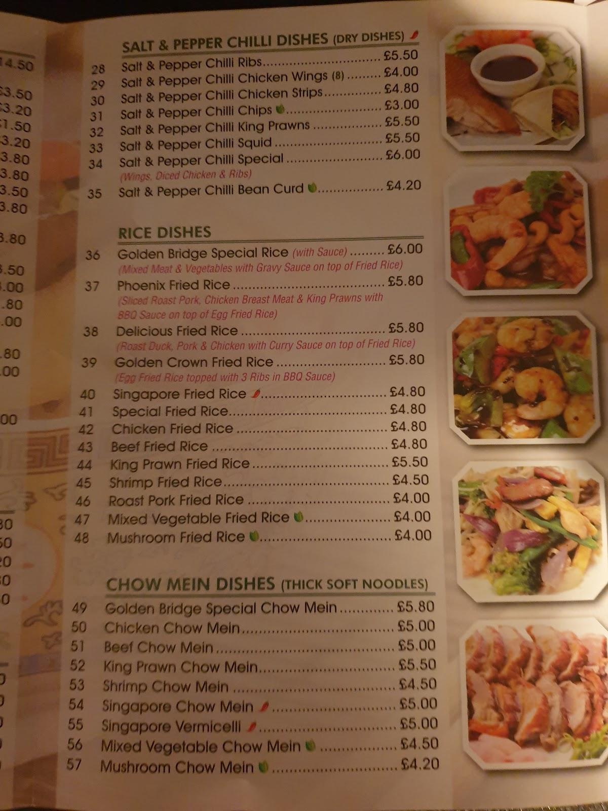 Menu at Golden bridge restaurant, Bourne