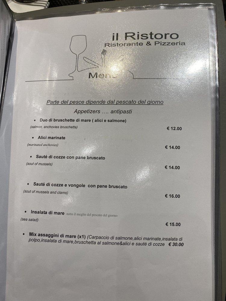 Menu at Il Ristoro restaurant, Rome, Via Giuseppe Palombini