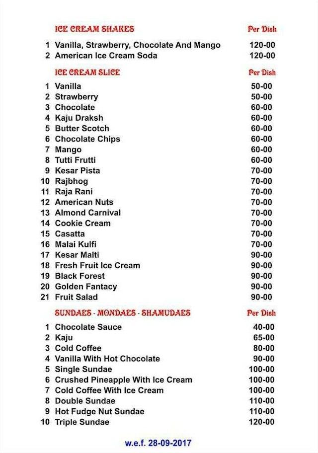 Menu at Kwality Restaurant, Surat, behind Gandhi Baug