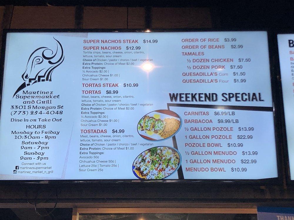Menu at Martinez Supermarket restaurant, Chicago
