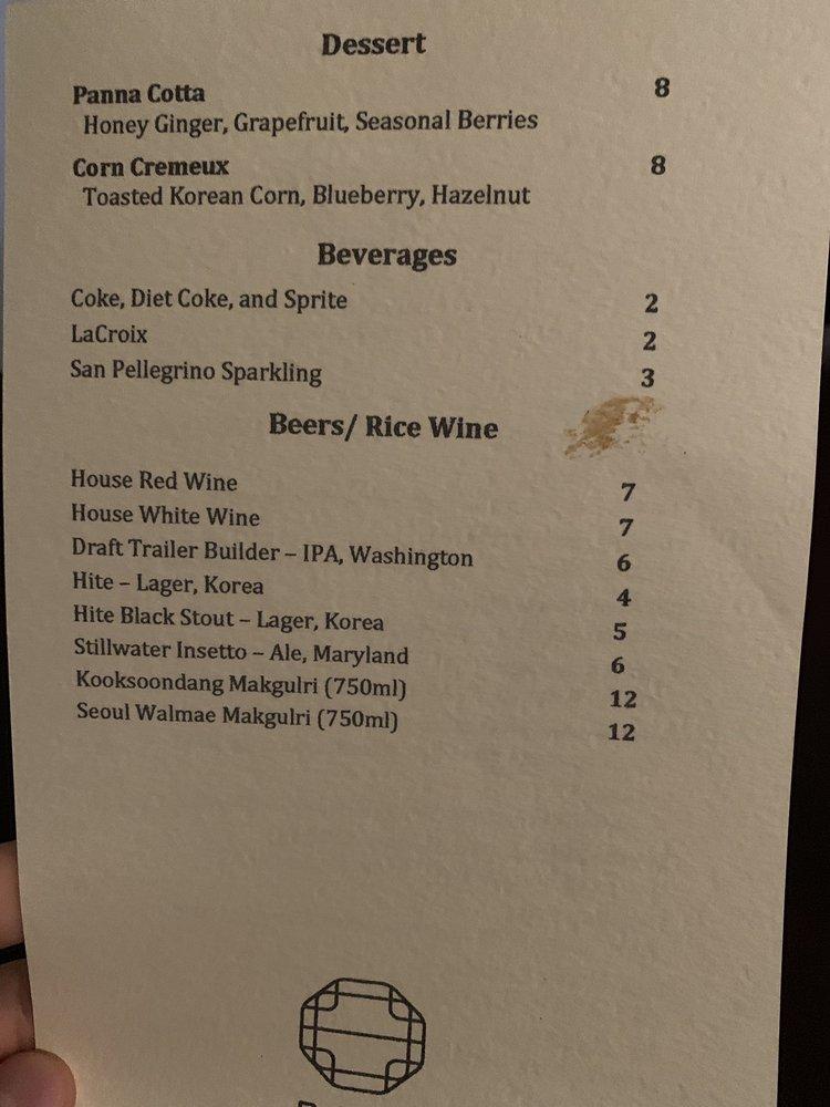Menu at Paju restaurant, Seattle