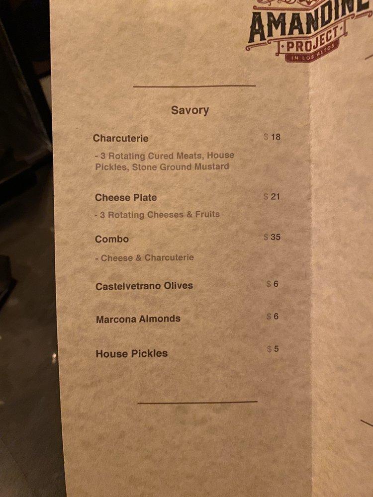 Menu at Amandine Lounge pub & bar, Los Altos