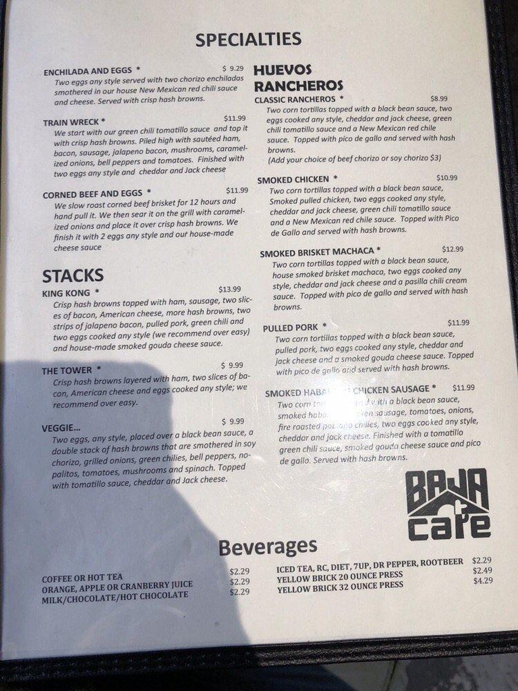 Menu at Baja Cafe on Campbell, Tucson