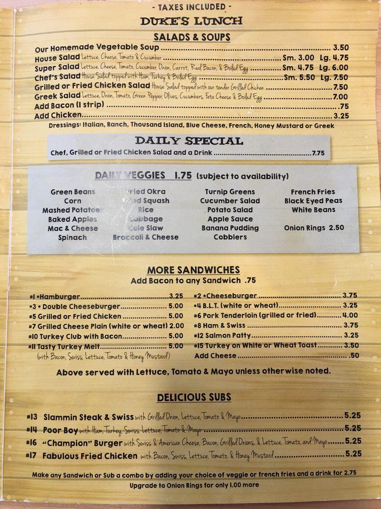 Menu at Duke's Restaurant, Winston-Salem, Country Club Rd