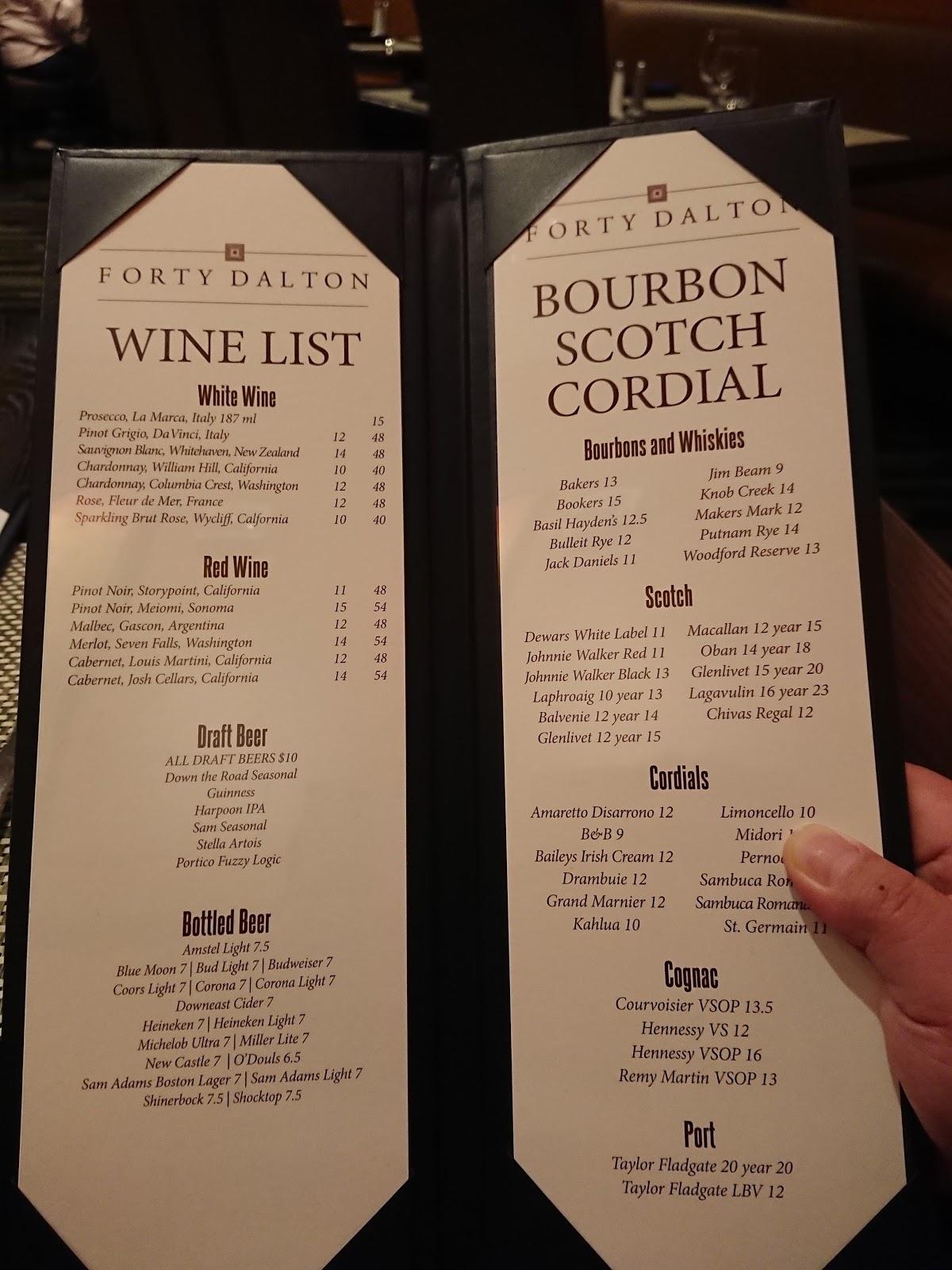 Menu at Forty Dalton restaurant, Boston