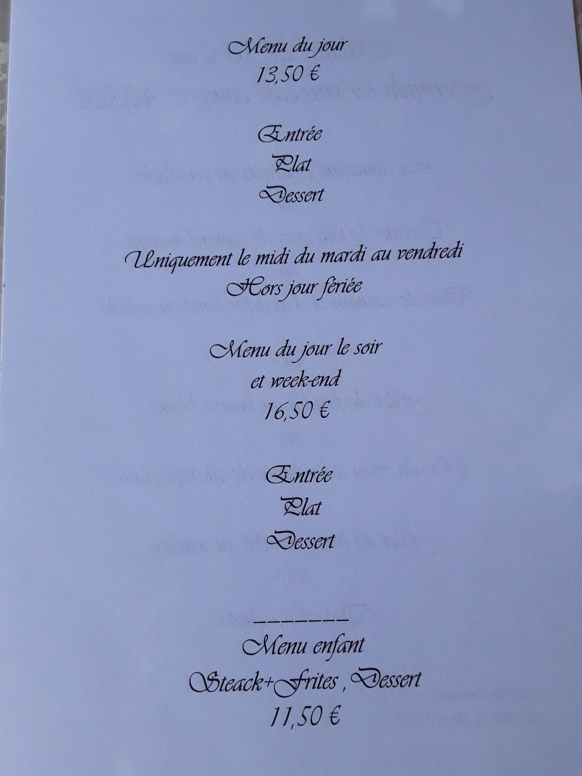 Menu at La Résidence, Restaurant Traditionnel, Monts