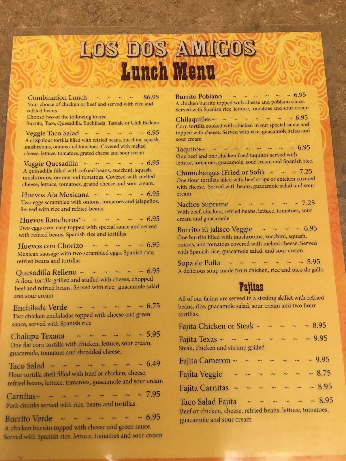 Menu at Los Dos Amigos Mexican Restaurant, Bowling Green