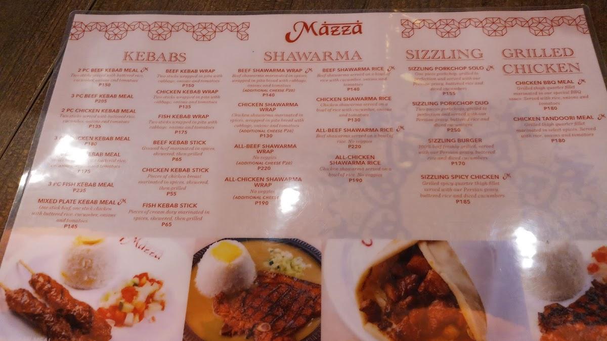 Menu at Mazza Shawarma restaurant, Quezon City, Eastwood Building B