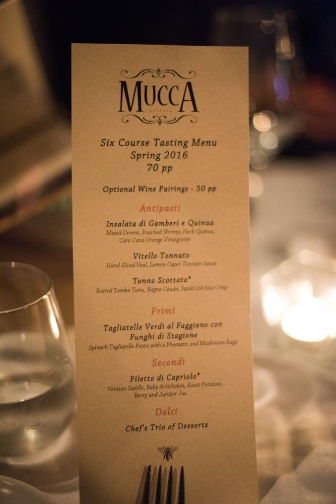 Menu at Mucca Osteria restaurant, Portland