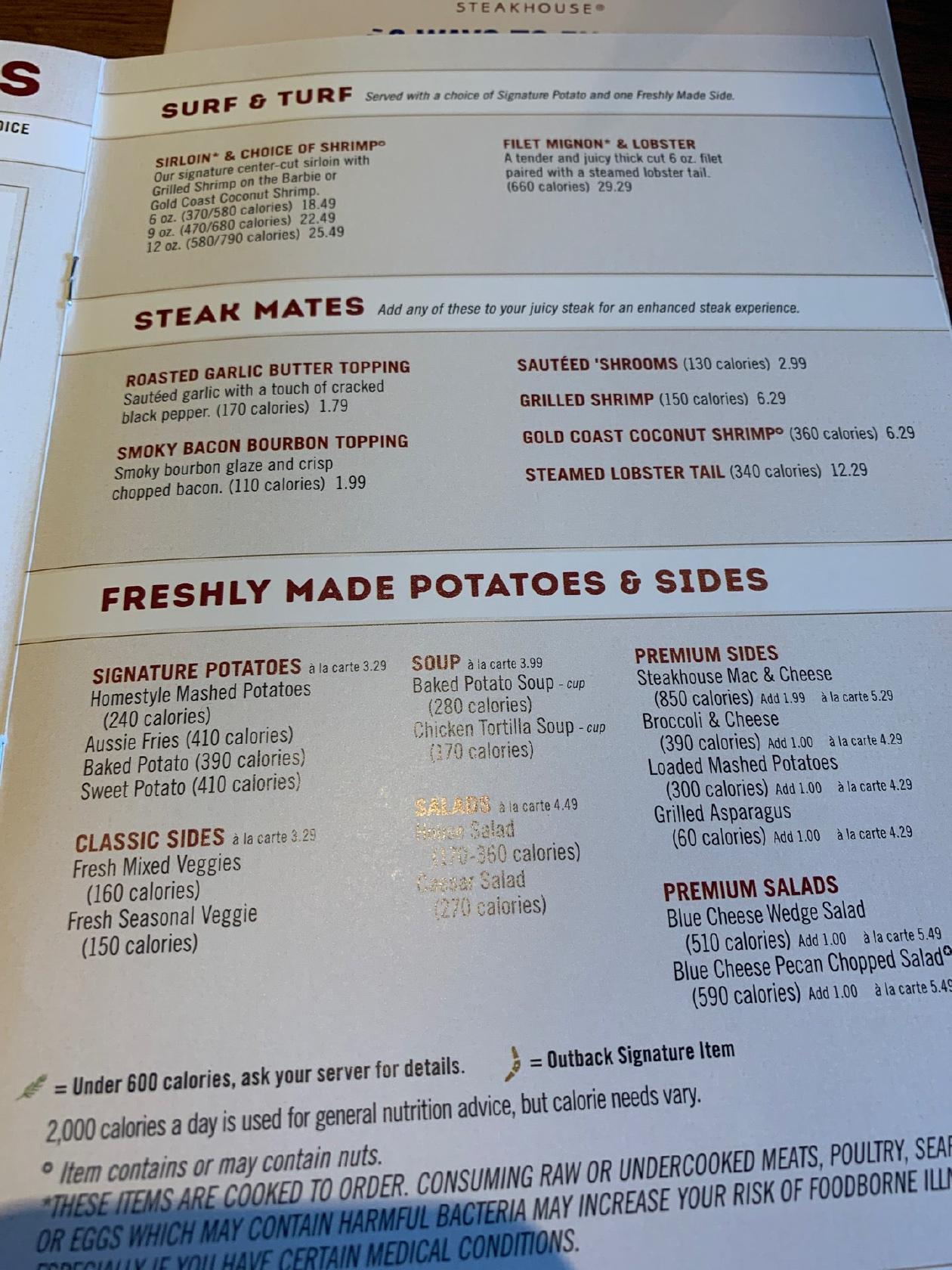 Menu at Outback Steakhouse, Parma, Ridge Rd