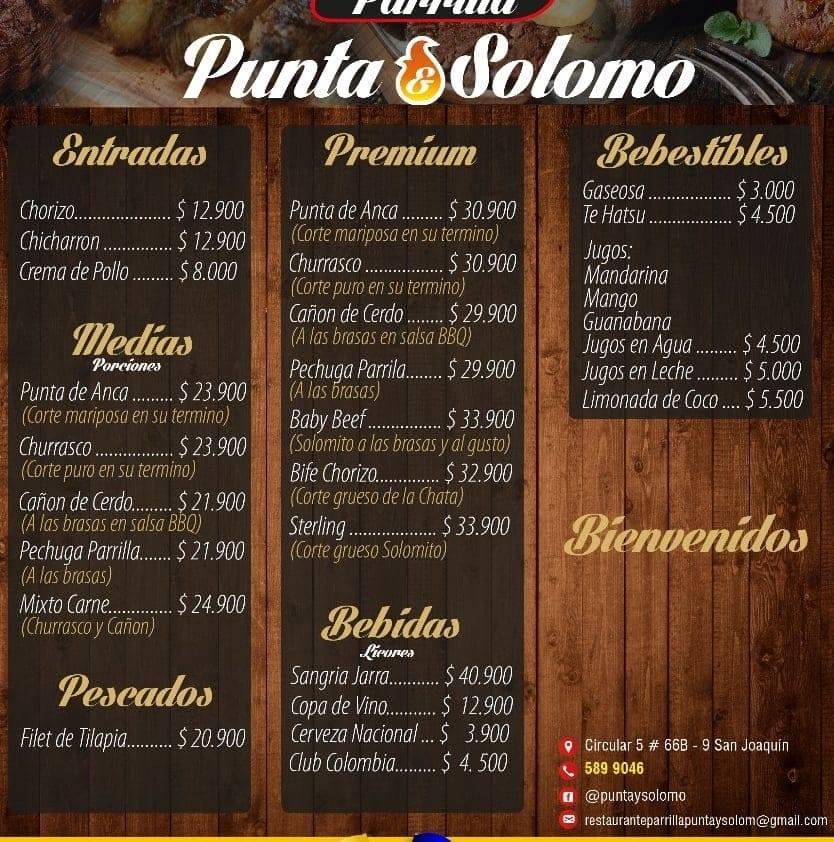 Carta de Parrilla Punta y Solomo, Medellín