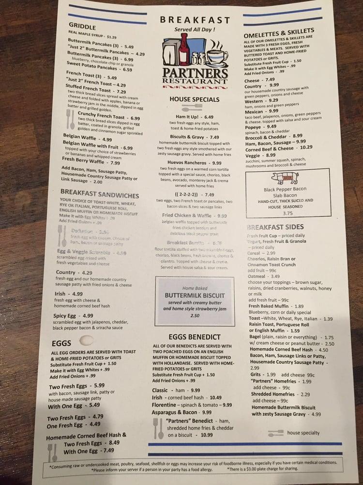 Menu at Partners Restaurant & Catering, Agawam