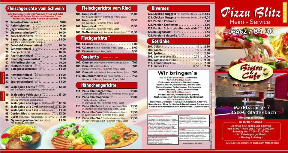Speisekarte von Pizza Blitz, Gladenbach
