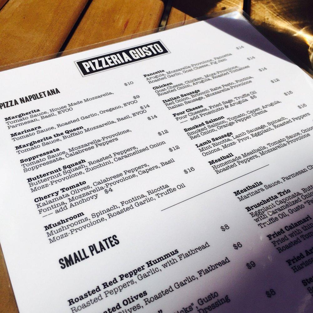 Menu at Pizzeria Gusto, Oklahoma City, N Walker Ave