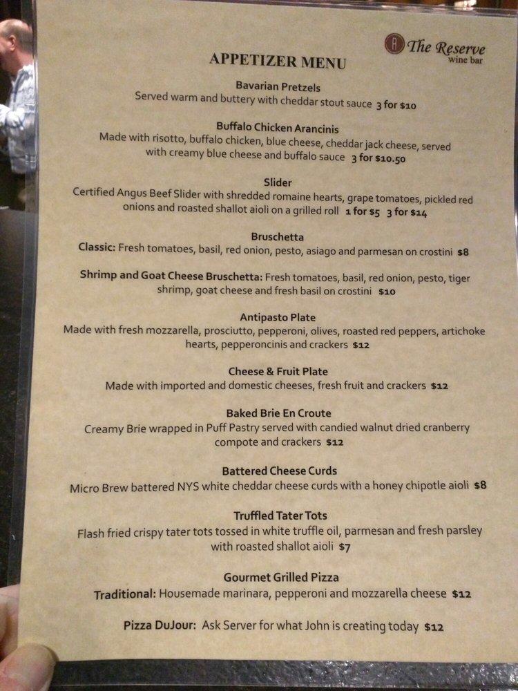Menu at The Reserve Bar at The Market at I-Square, Rochester, 400 ...