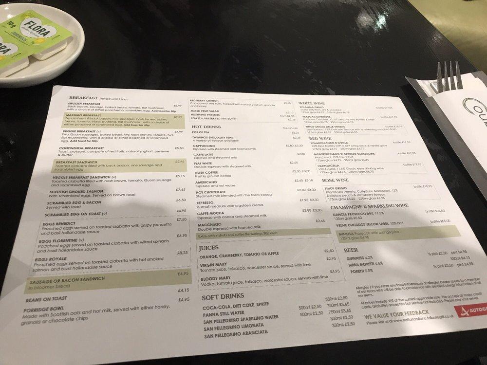 Menu at Trattoria Milano restaurant, Manchester