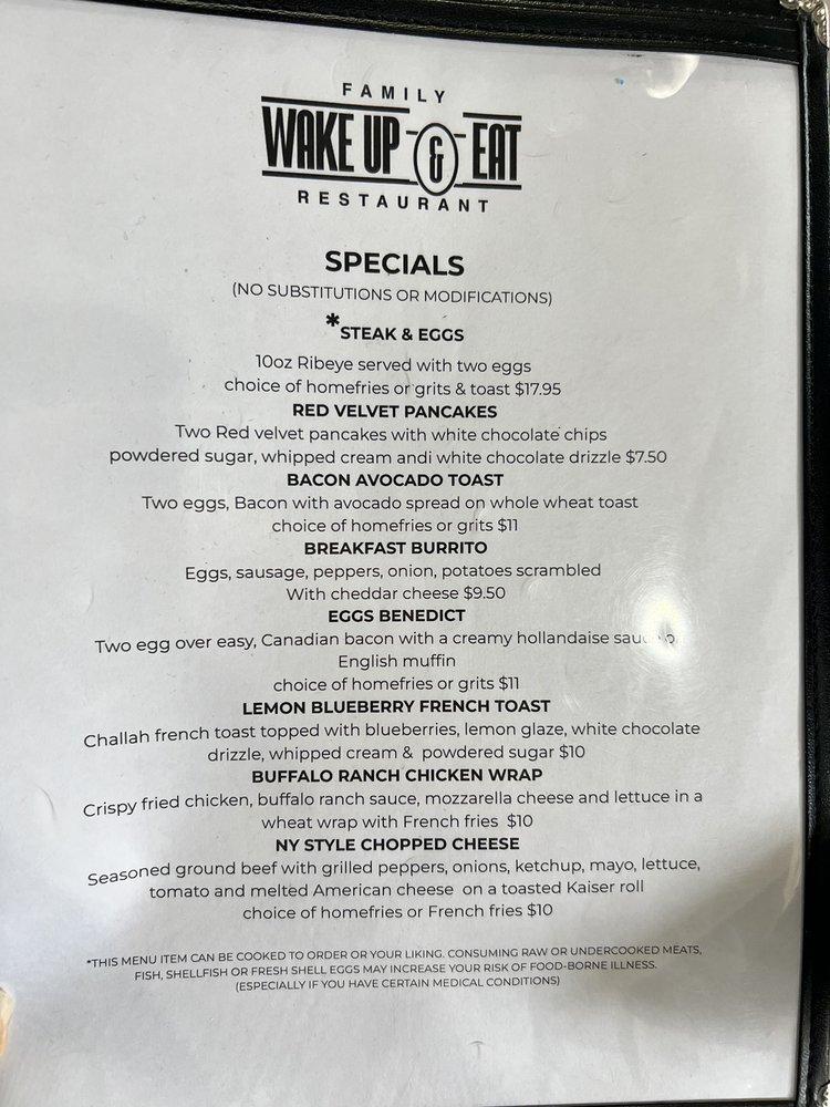 Menu at Wake Up & Eat restaurant, Harrisburg
