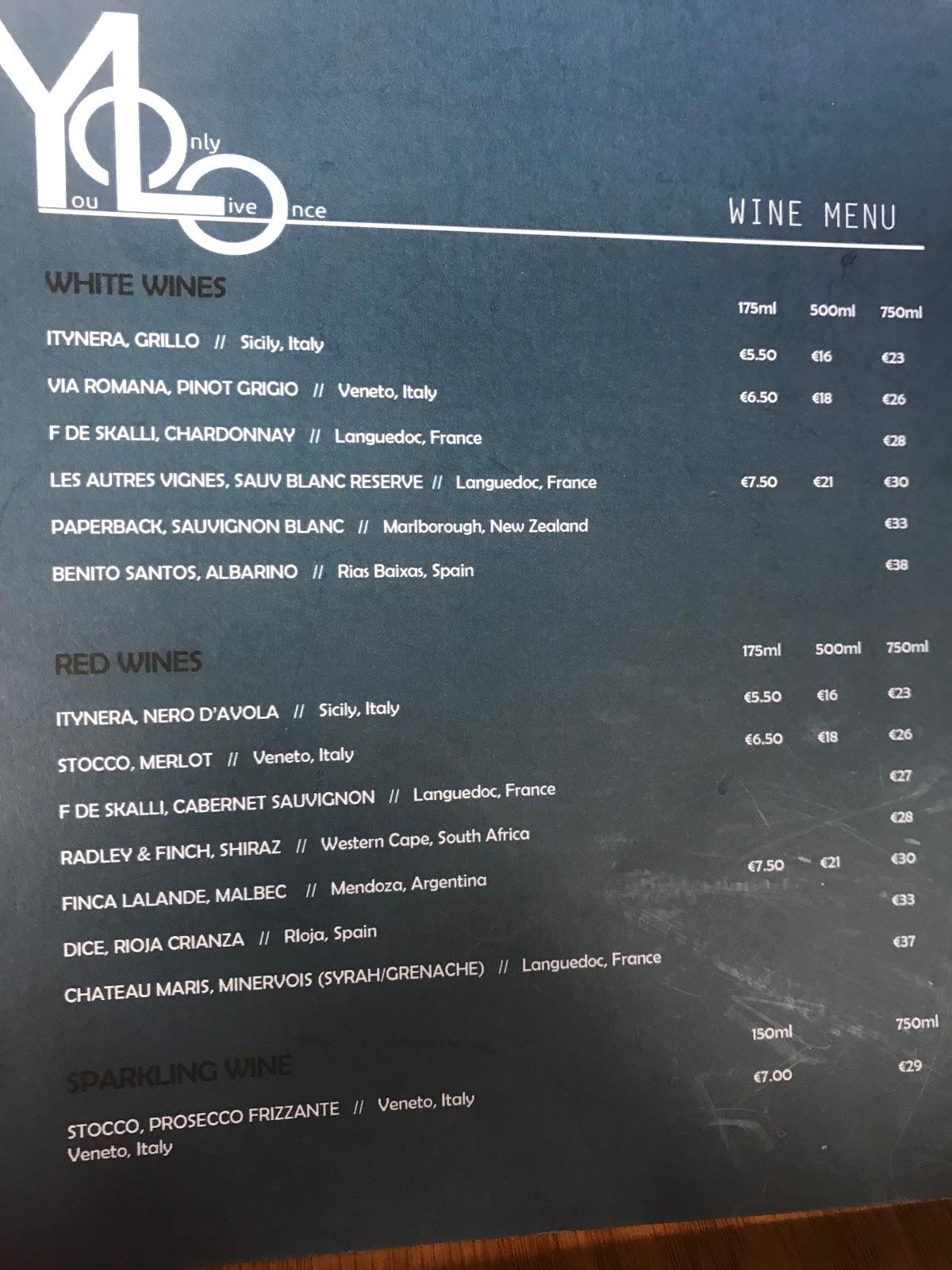 Menu at Yolo Gastro Bar & Grill, Kildare, MONASTEREVIN ROAD
