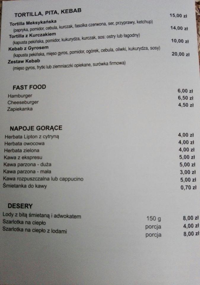 Menu at Bar Na Górce, Iwonicz-Zdrój