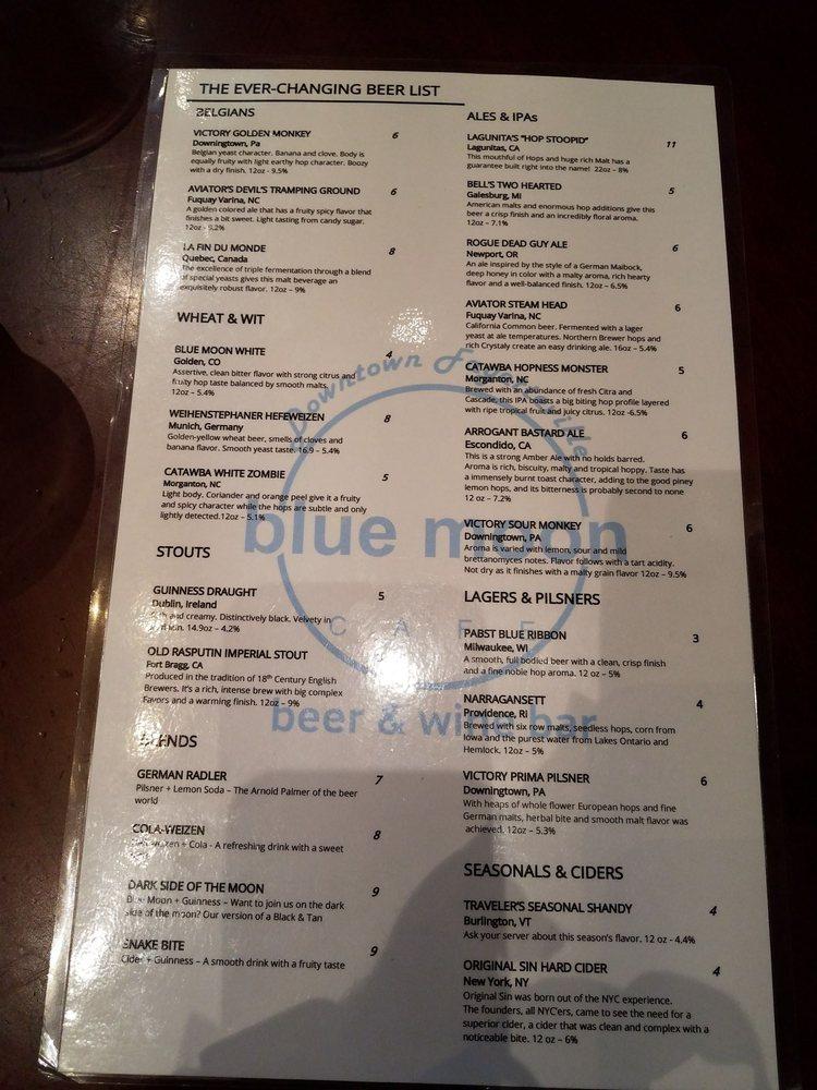 Menu at Blue Moon Cafe, Fayetteville