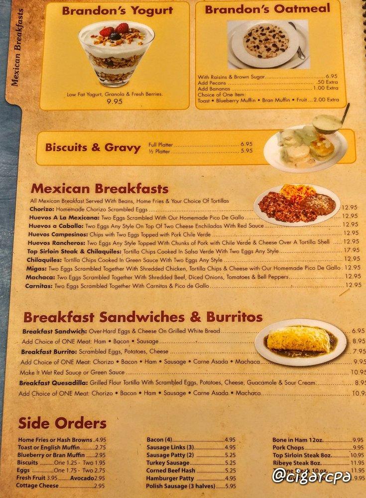 Menu at Brandon's Diner restaurant, Ontario, S Vineyard Ave ste a