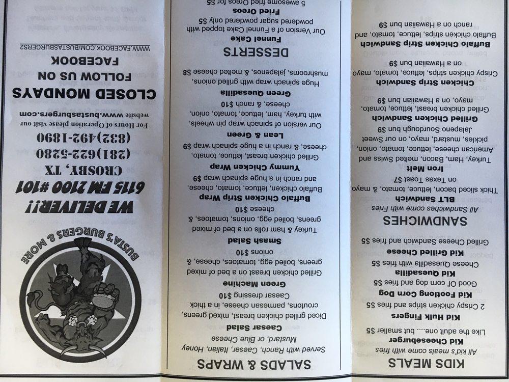 Carta del restaurante Busta's Burgers & More CROSBY, Crosby, Farm to ...