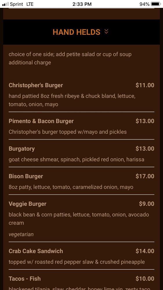 Menu at Christopher's Eats pub & bar, Huntington, US-60