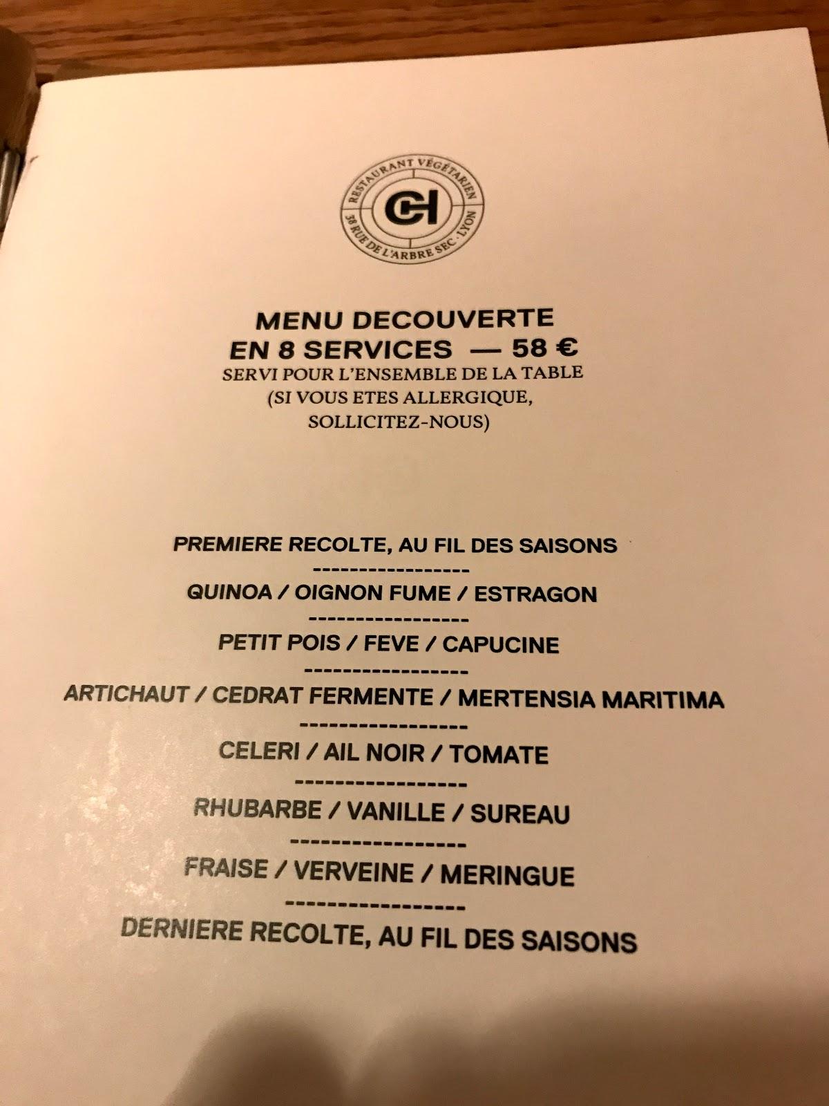 Menu au Culina Hortus restaurant, Lyon