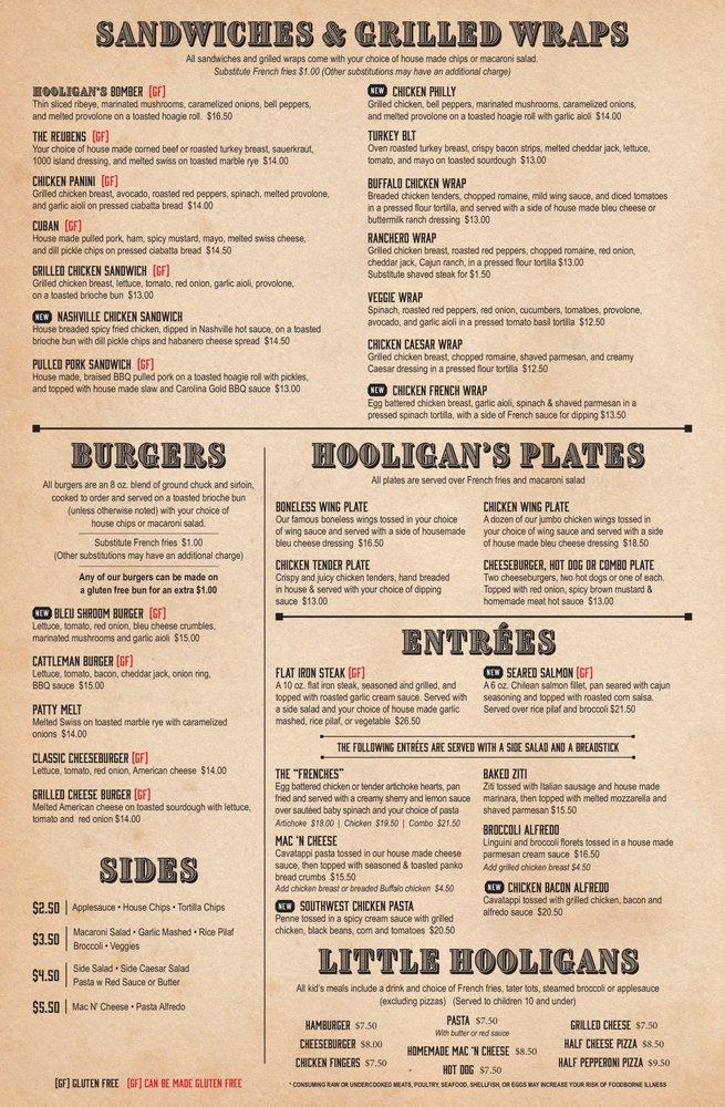 Menu at Hooligans Eastside Grill pub & bar, Rochester