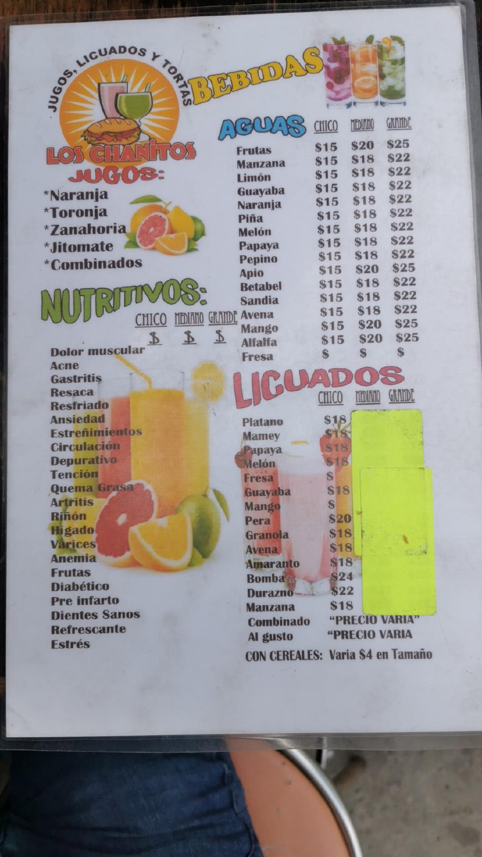 Menu at JUGOS Y TORTAS "LOS CHANITOS" restaurant, Tejupilco de Hidalgo