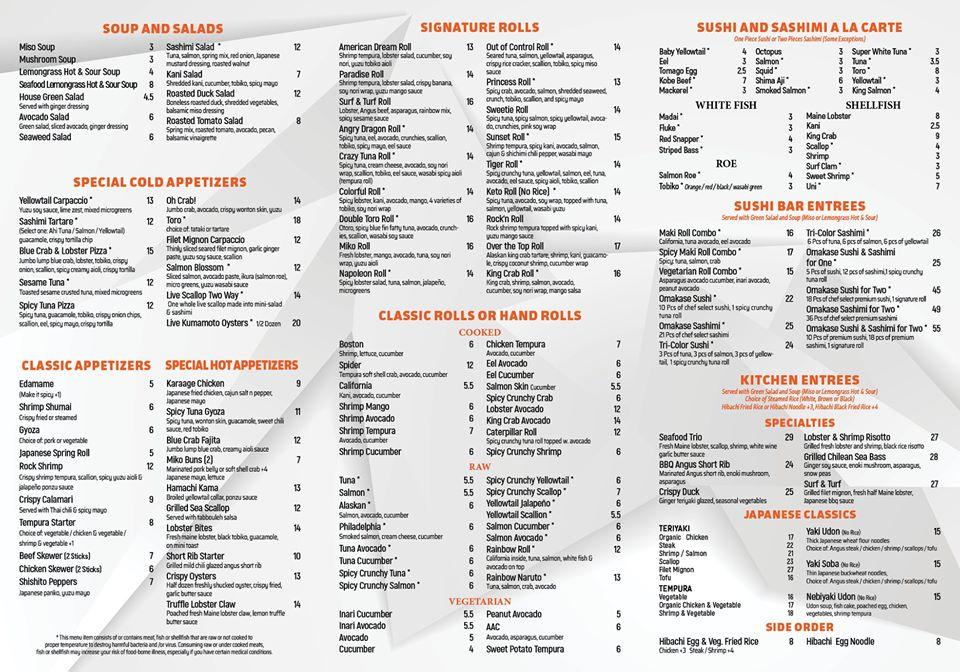 Menu at Miko Plainview - Sushi & Hibachi restaurant, Plainview