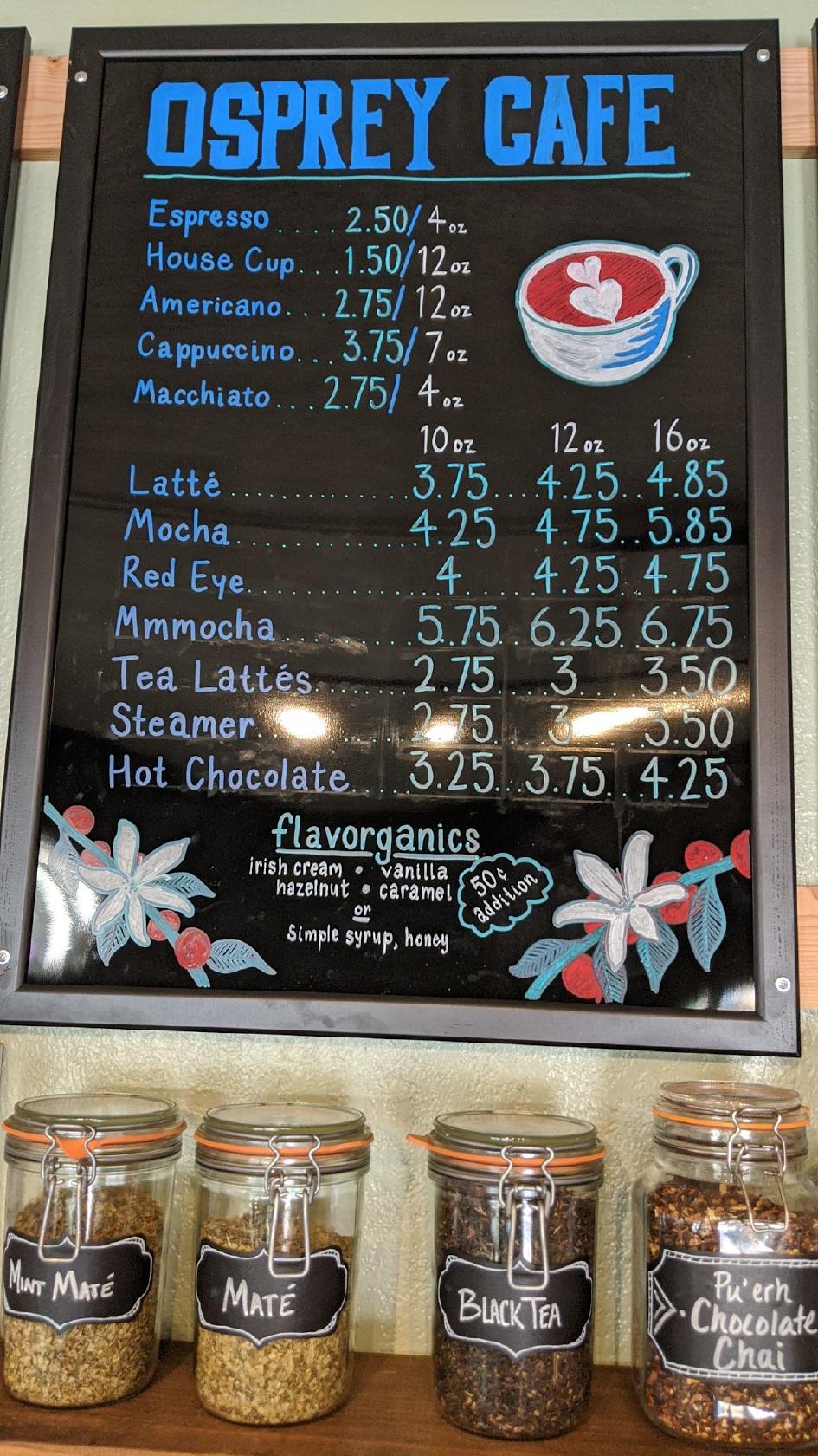 Carta de Osprey Café, Willow Creek
