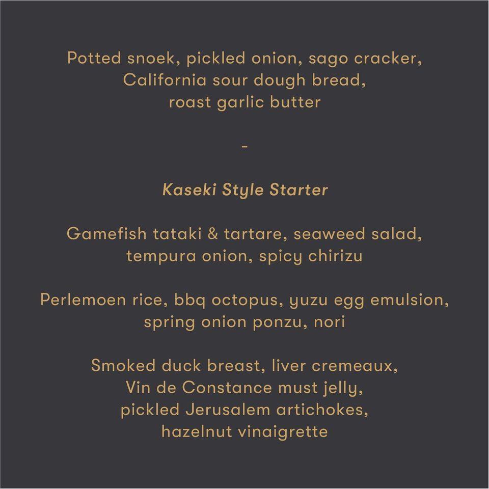 Menu at Fyn Restaurant, Cape Town