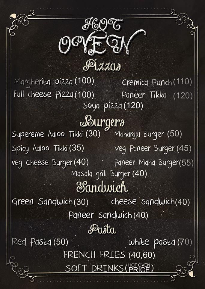 Menu at Hot Oven, Rewari