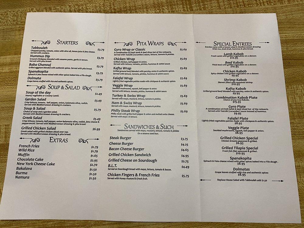 Menu at Jamo's Cafe, Huntsville