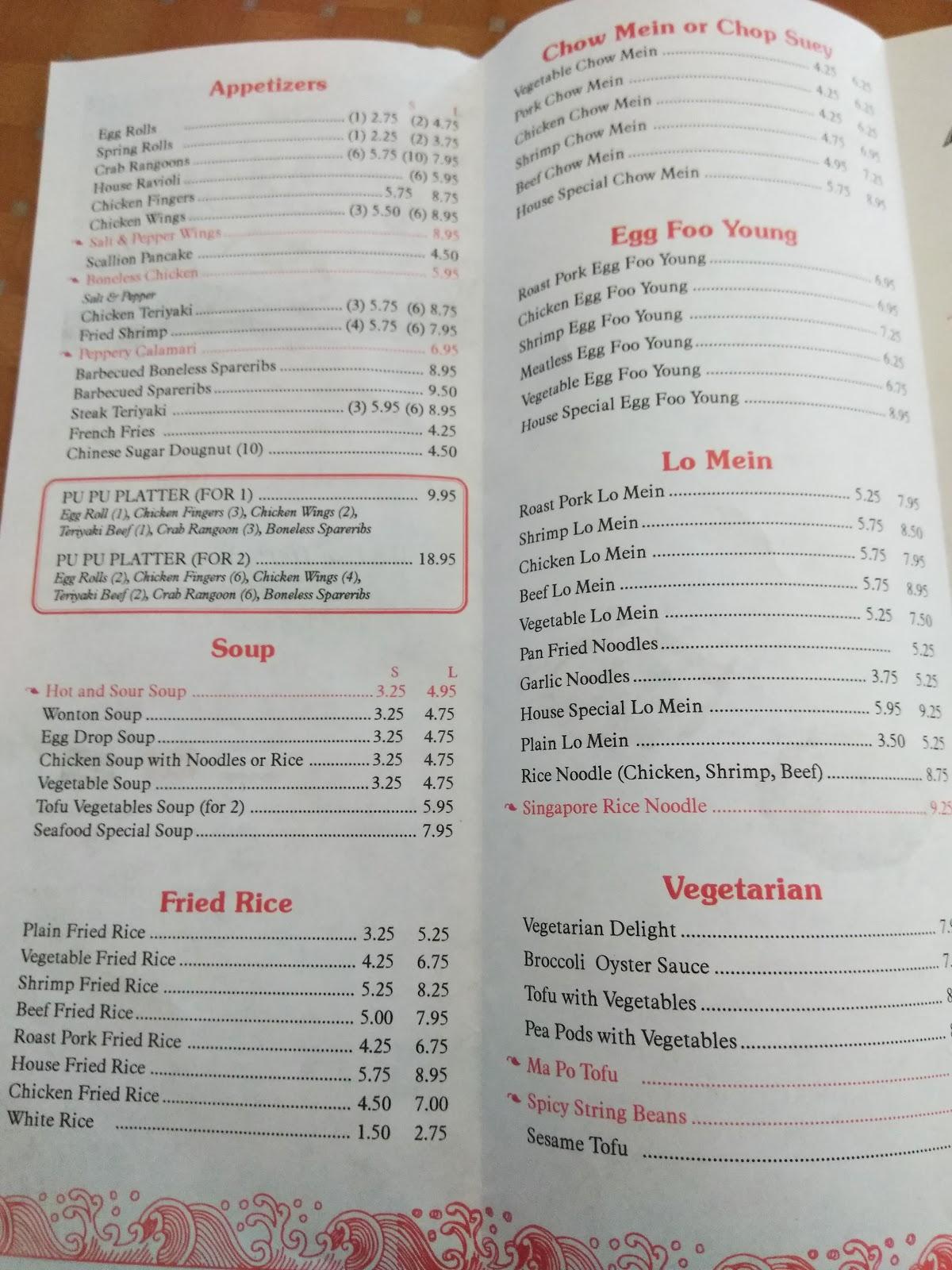 Menu at Ocean Chef restaurant, Plymouth
