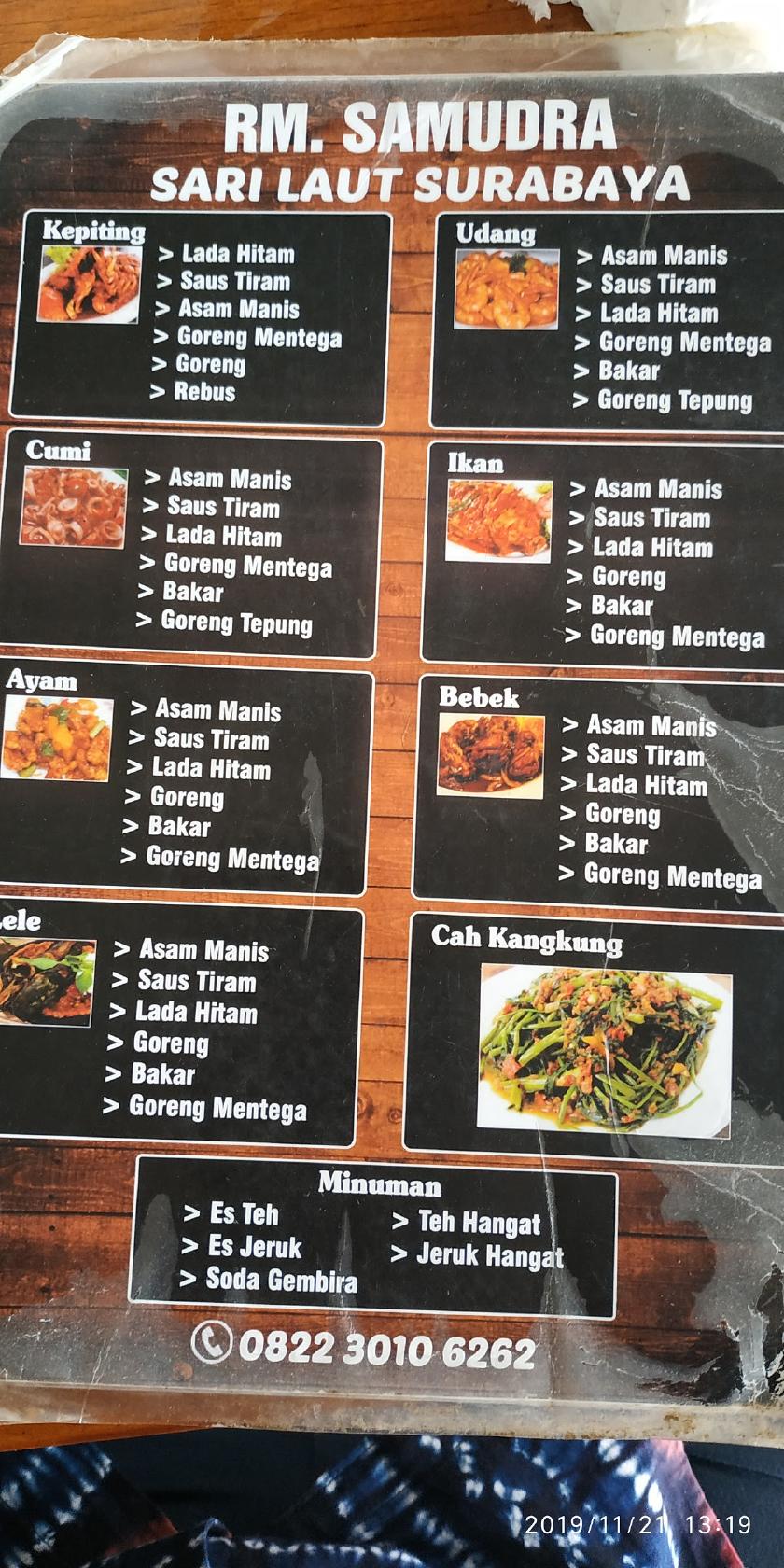 Menu at RM. Samudra Sari Laut restaurant, Pembataan