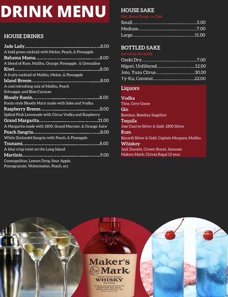 Menu at Ronin Steak & Sushi House restaurant, Ruston