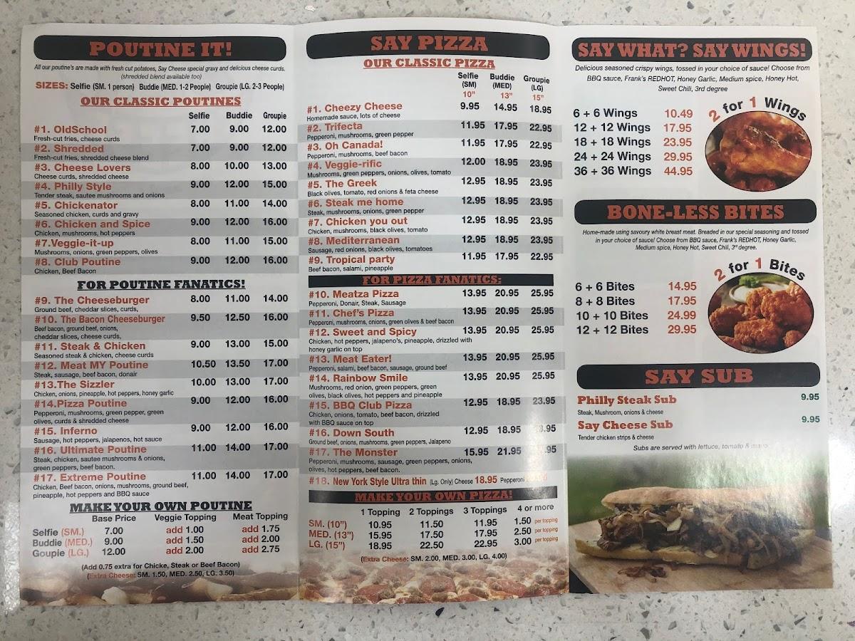 Menu at Say Cheese pizza & poutine pizzeria, Ottawa