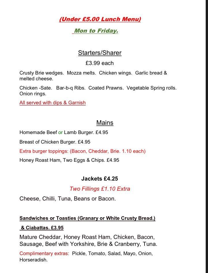 Menu at The Little Windsor, Sutton pub & bar, Sutton, 13 Greyhound Rd